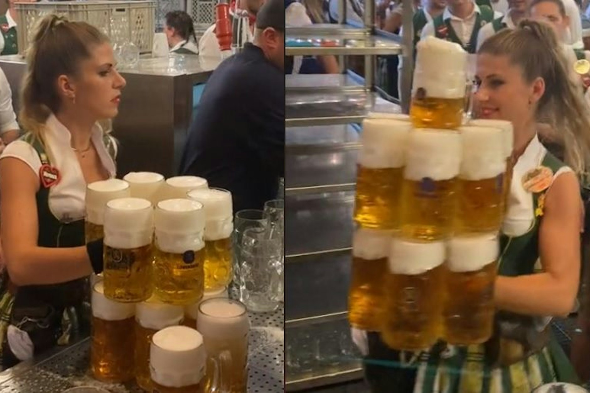 Video vom Oktoberfest: Kellnerin hebt 13 Maß – DAS regt die Leute auf