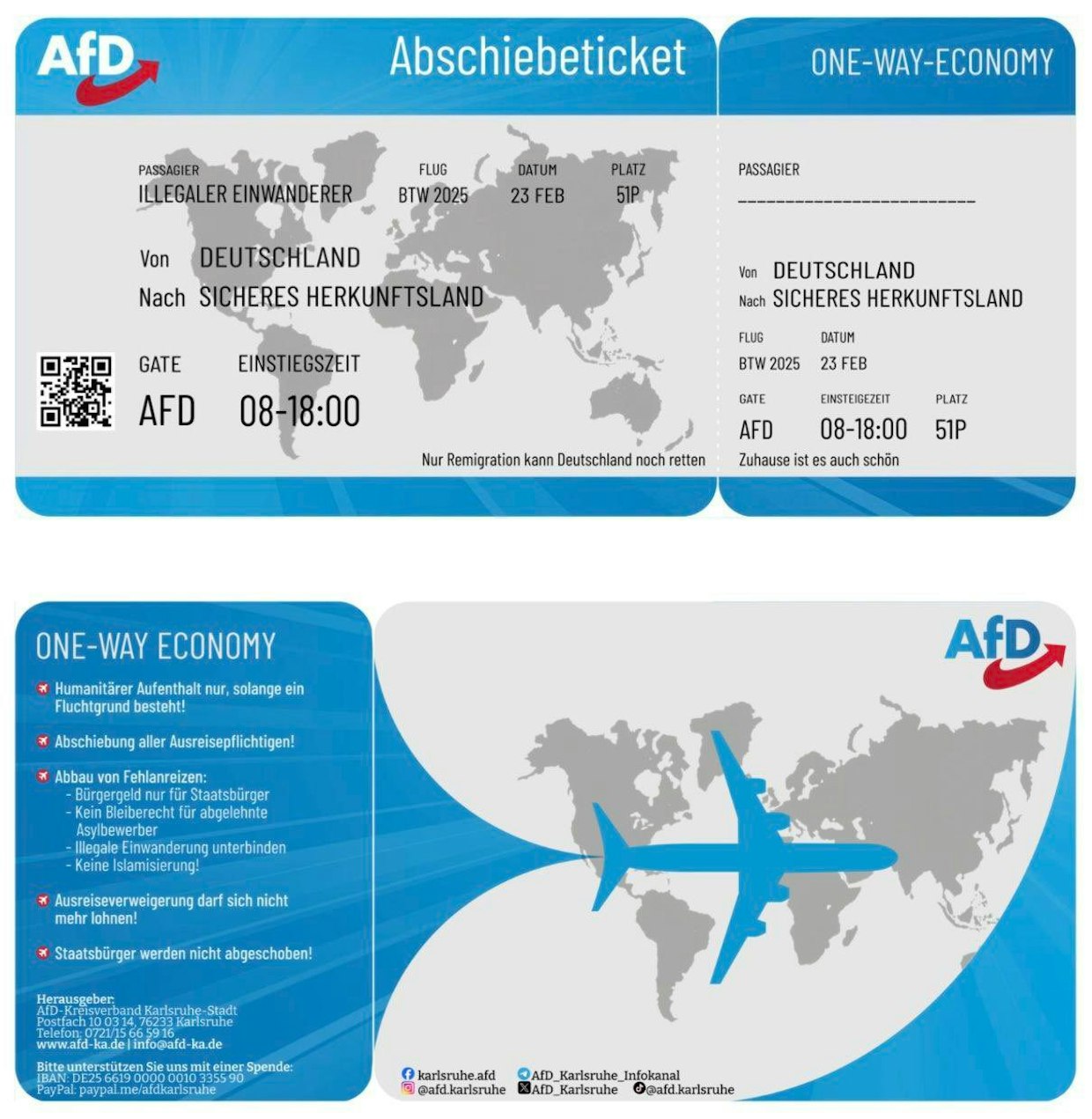 AfD Karlsruhe verteilt„Abschiebetickets“ an Tausende Menschen: Polizei ermittelt