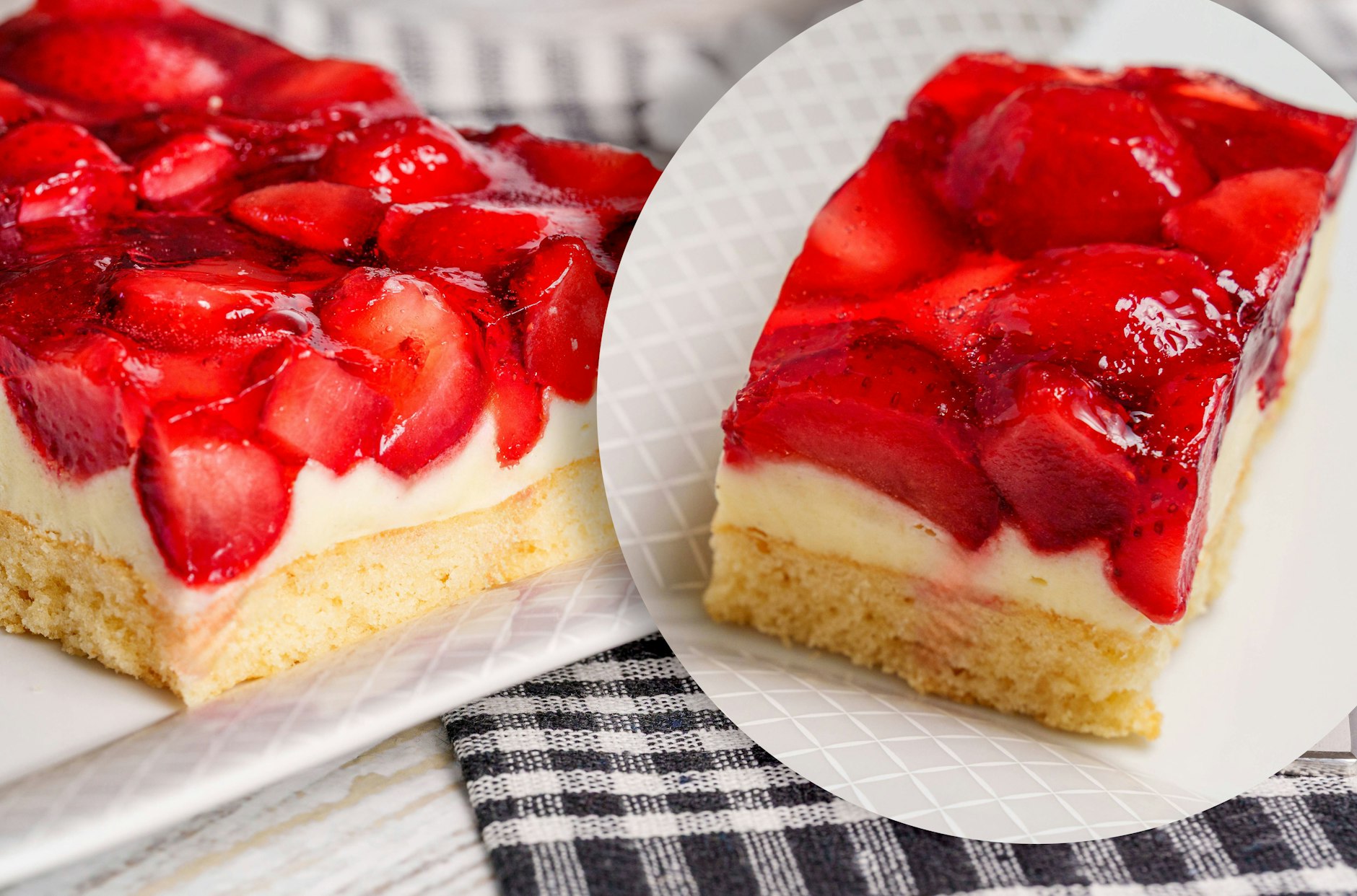 Rezept für Erdbeer-Pudding-Schnitten: Erdbeerkuchen wie vom Ostbäcker!