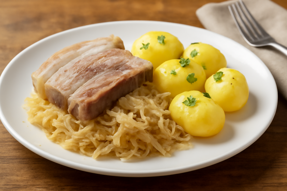 Essen wie in der DDR-Mitropa: Wellfleisch mit Sauerkraut und Kartoffeln